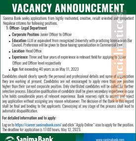 Sanima Bank - Notices, Vacancy, Sealed Bids, Tender, IPO, FPO